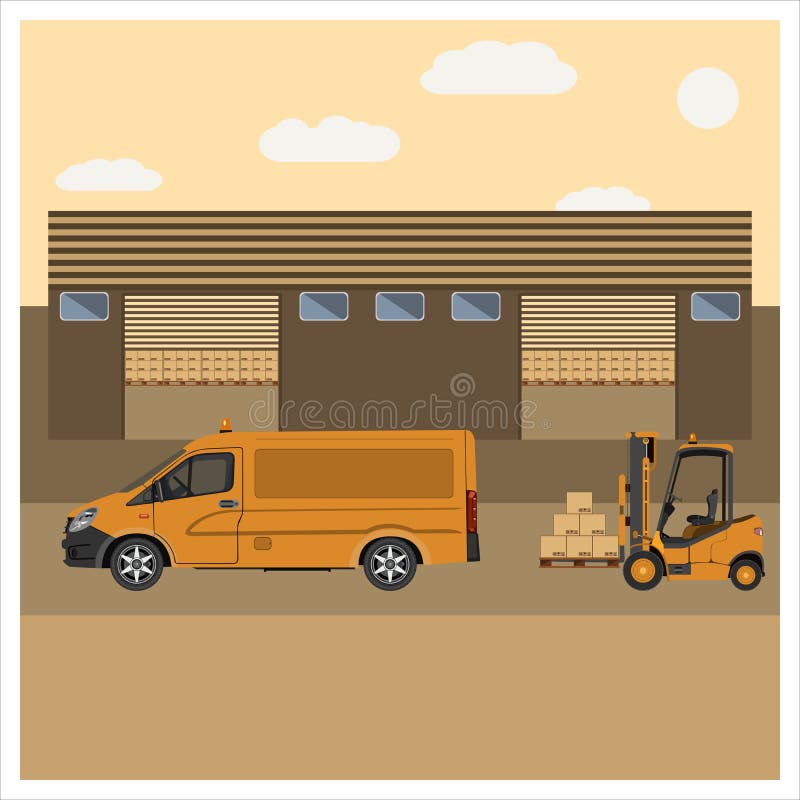 Unloading of Goods by Forklift Stock Vector - Illustration of load ...
