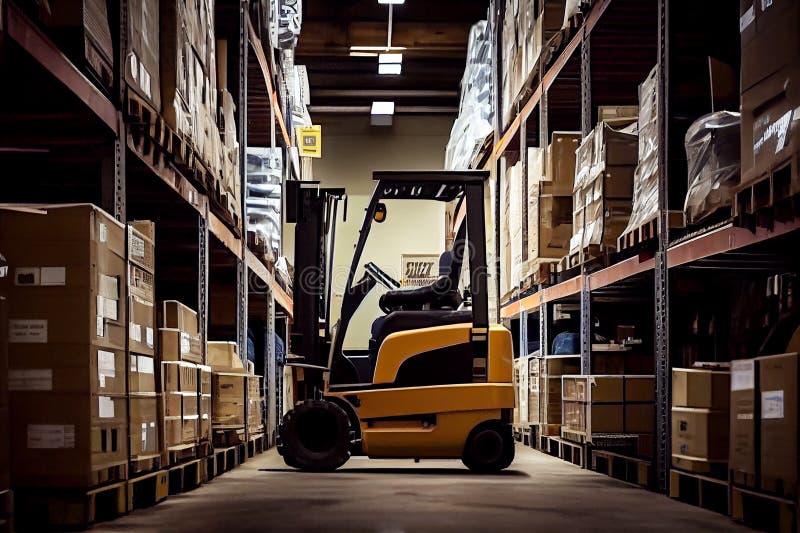 A Forklift in a Logistics Warehouse Stock Illustration - Illustration ...