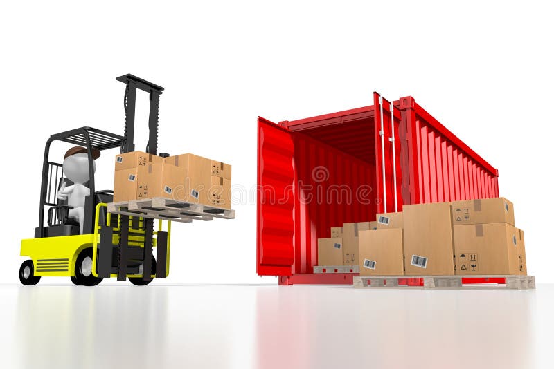 Forklift Machine, Cargo Container - 3D Rendering Stock Illustration ...