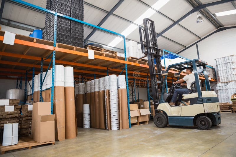 Forklift Machine in a Large Warehouse Stock Photo - Image of moving ...