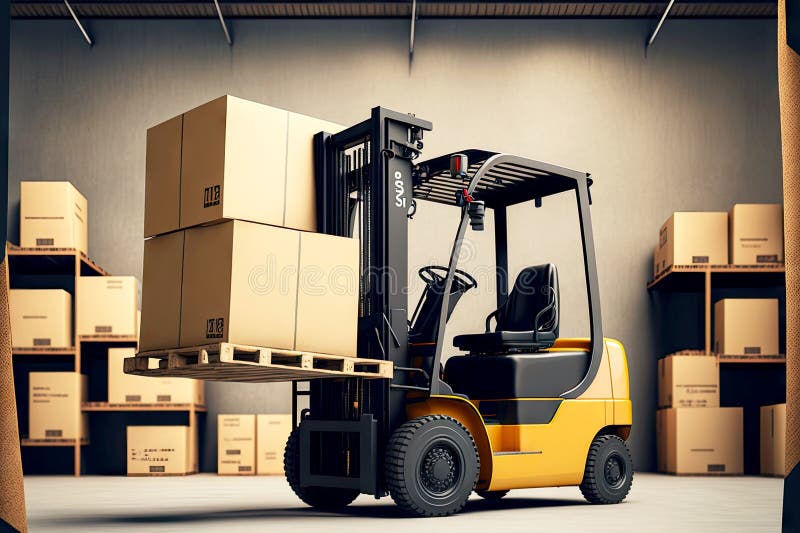 Forklift Machine for Transportation and Logistics of Boxes by Warehouse ...