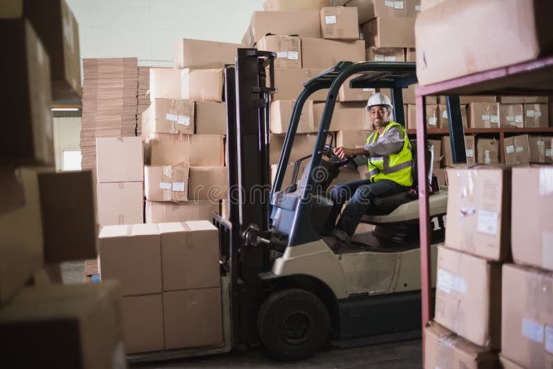 Forklift Machine in Warehouse Stock Photo - Image of length, truck ...