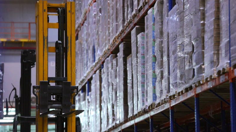 Forklift in a Modern Warehouse. Active Work in the Warehouse. Warehouse ...
