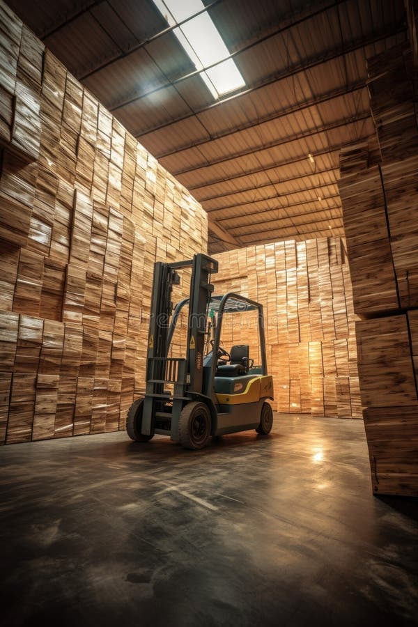Forklift Moving Boxes in a Modern Warehouse Stock Photo - Image of ...