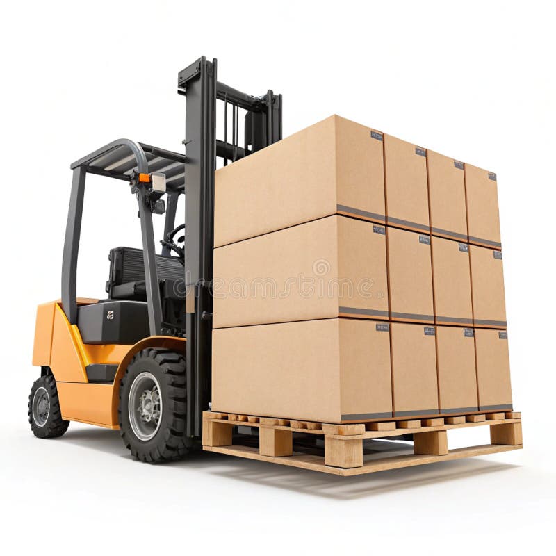 Forklift with Boxes on the Pallet Isolated on White Background Stock ...