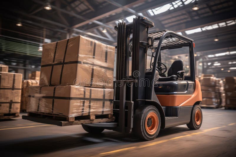 Forklift Moving Pallets in a Warehouse. Stock Photo - Image of action ...