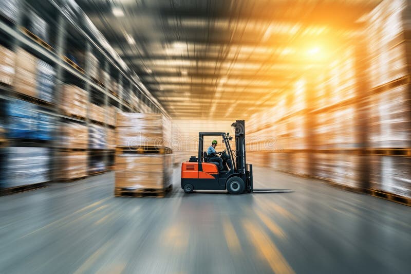 A Forklift Moving through a Warehouse, Highlighting Industrial Logistics and Storage Stock Image ...