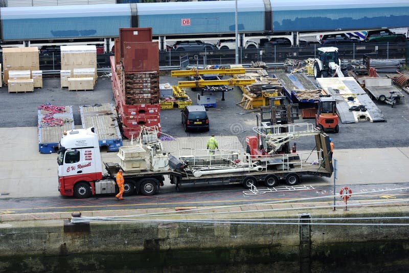 Forklift Off Loading a Delivery of Metalwork in the Port of Southampton ...