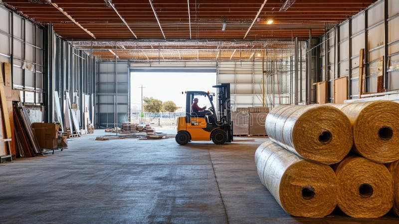 Forklift Operating in a Warehouse with Materials Stock Illustration ...