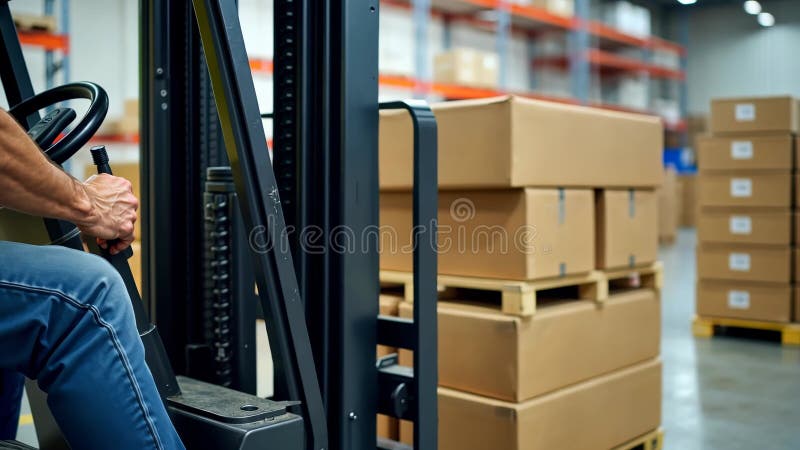 Forklift Operator Efficiently Loading Boxes in a Busy Warehouse ...