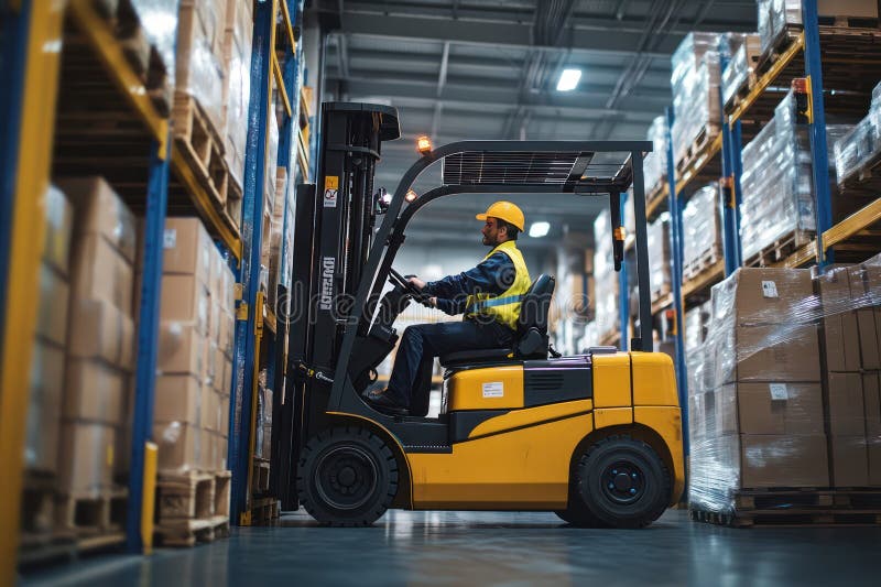 Forklift Operator Handling Cargo in Modern Warehouse Stock Photo ...