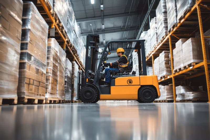 Forklift Operator Handling Cargo in Modern Warehouse Stock Image ...