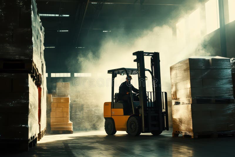 Forklift Operator Handling Cargo in Modern Warehouse Stock Image ...