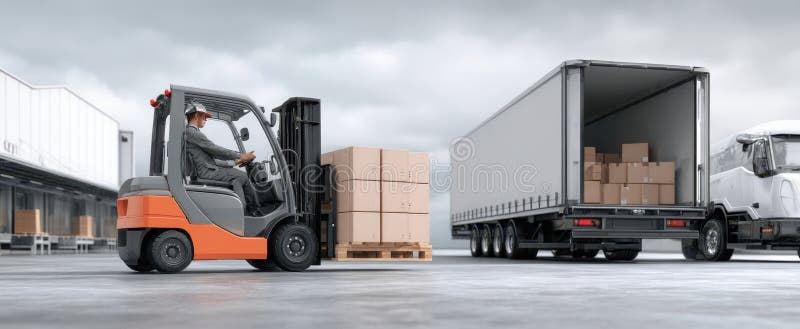 The Forklift Operator Loading Boxes into a Delivery Truck at a ...