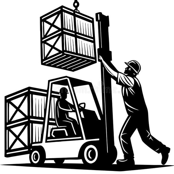 Forklift Operator Loading Crate in Warehouse Logistics Graphic Design ...