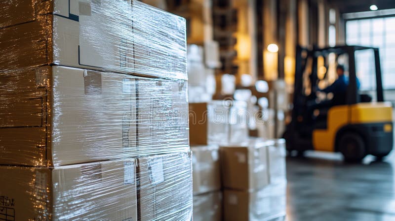 Forklift Operator Moving Goods in Warehouse with Blur Effect Stock ...