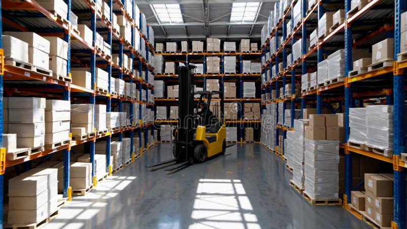 Forklift Operator Moving through Warehouse Aisles Stock Video - Video ...
