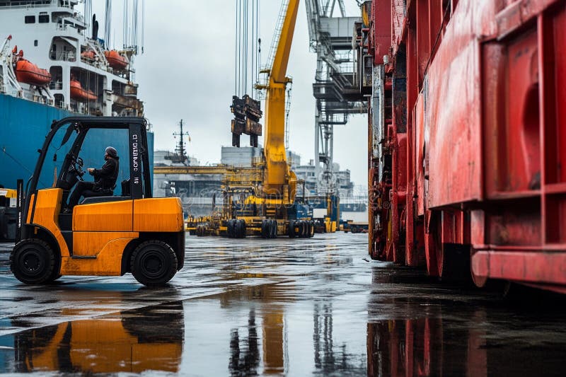 A Forklift Operator Skillfully Maneuvers through a Busy Shipping Yard ...