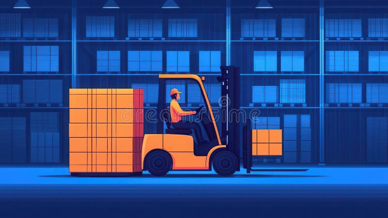 Forklift Operator Stacking Boxes in a Well-organized Warehouse ...