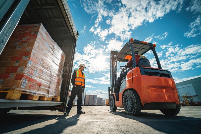 A Forklift Operator is Standing Next To a Forklift in a Warehouse Stock ...