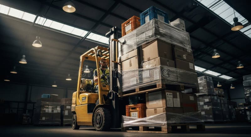 Forklift Operator in Warehouse Stock Illustration - Illustration of ...