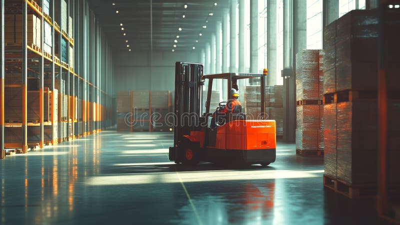 Forklift Operator Working in a Large Warehouse a Forklift Driver ...