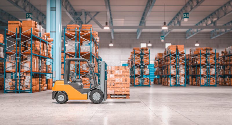 Forklift with Pallets Inside a Warehouse Stock Illustration ...