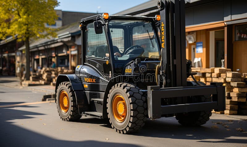 Forklift Parked on Side of Road Stock Photo - Image of city ...
