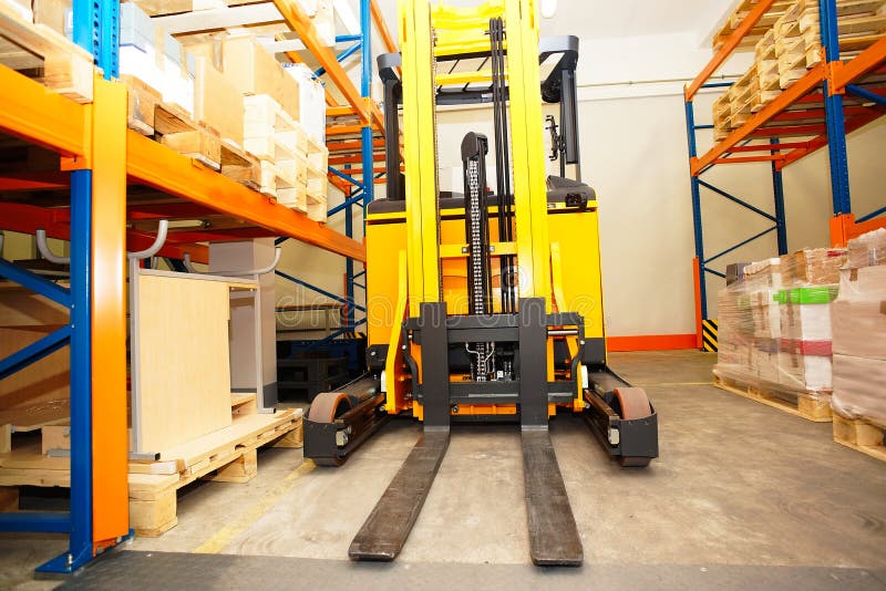Forklift, Shelves and Racks with Pallets Stock Photo - Image of storage ...