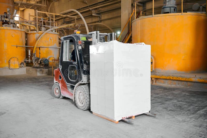 Forklift with Stack of Finished Blocks in Plant Workshop Stock Photo ...