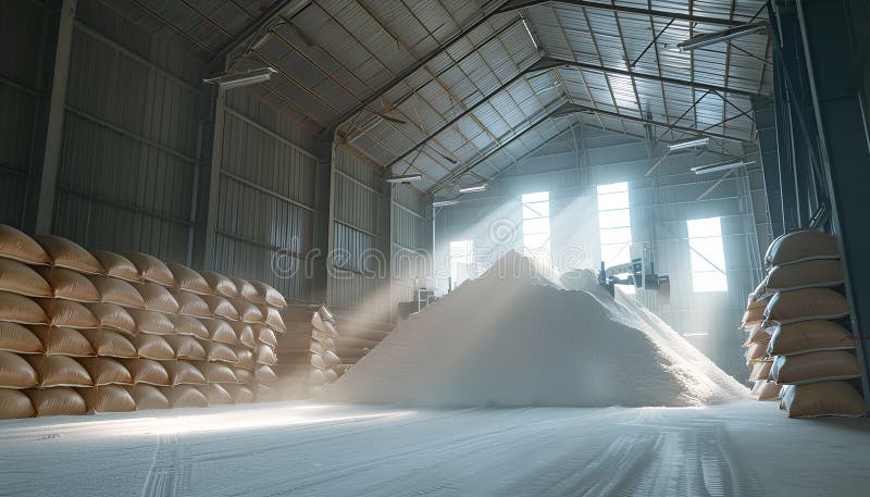 Forklift Stacking Up Sugar Bag Inside Warehouse, Sugar Warehouse ...