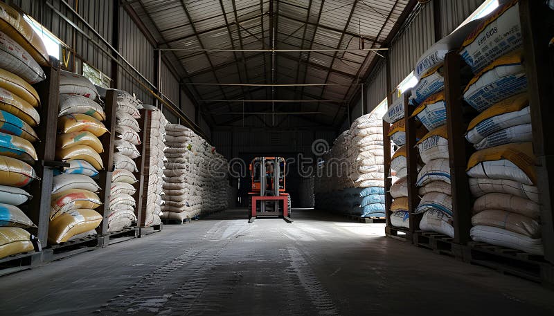 Forklift Stacking Up Sugar Bag Inside Warehouse, Sugar Warehouse ...