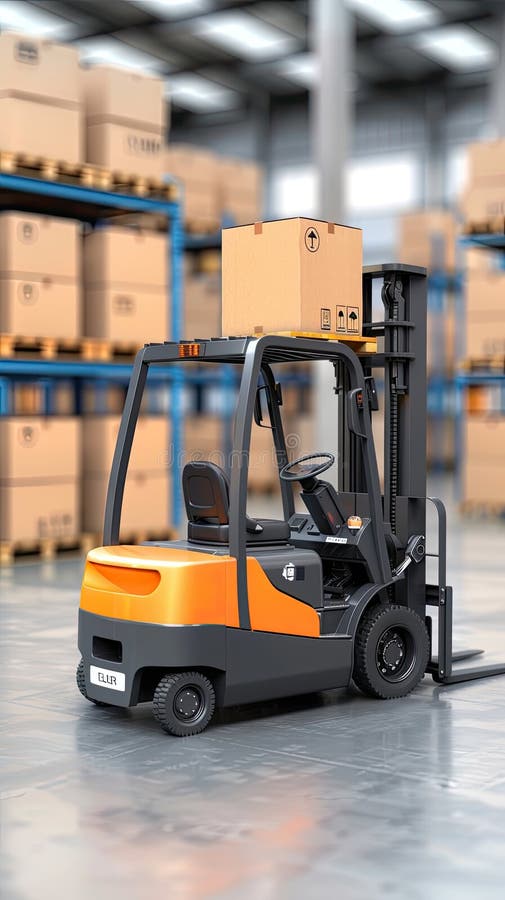 A Forklift Stands in a Busy Warehouse with Rows of Shelves Stacked with ...