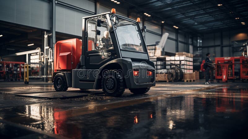 Forklift Tractor Loader at the Warehouse. Truck Parked Loading at Dock ...