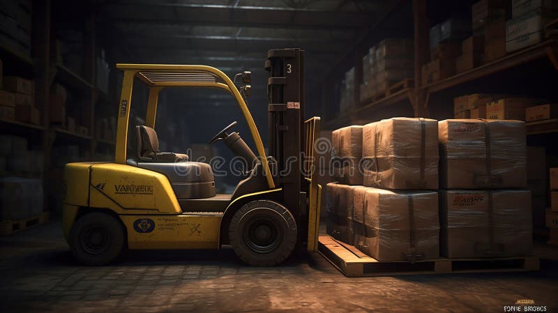 Forklift Transport Heavy Loads of Inventory from One End of the ...