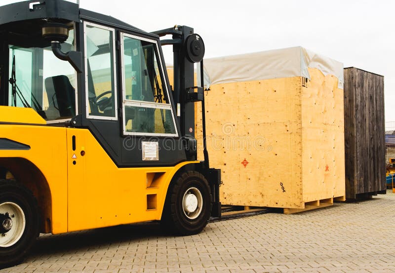 Loading Works. Forklift with Load and Lorry Truck Stock Image - Image ...