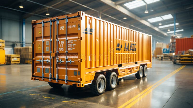 Forklift Transporting Cargo Container in Distribution Warehouse Stock ...