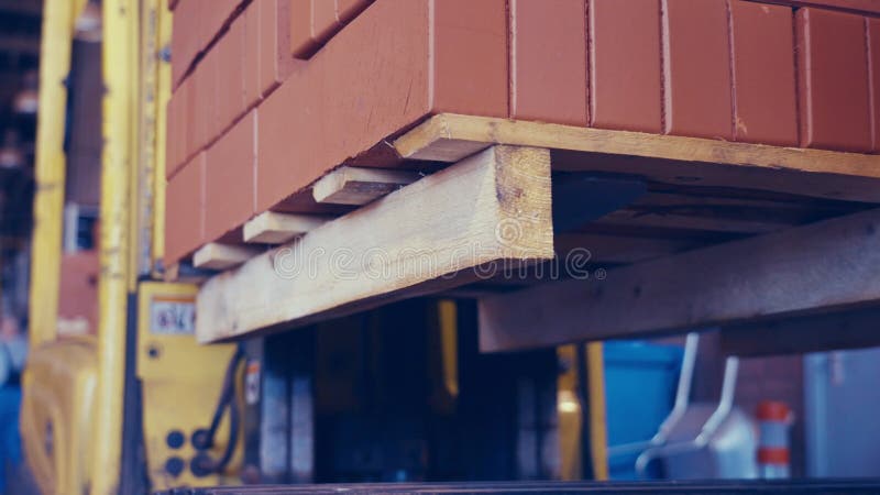 Forklift Transporting Palette of Red Bricks Stock Video - Video of ...