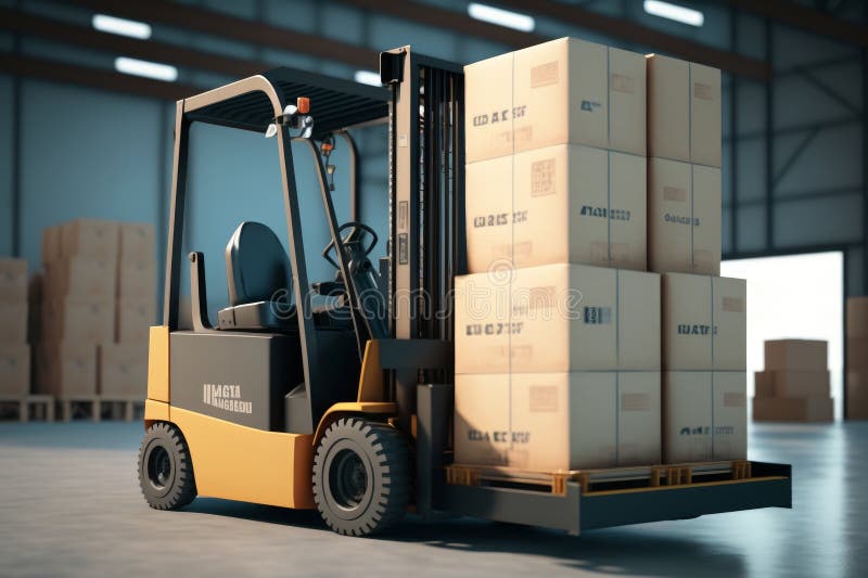 Forklift Truck with Boxes in Warehouse. Logistics and Transportation ...