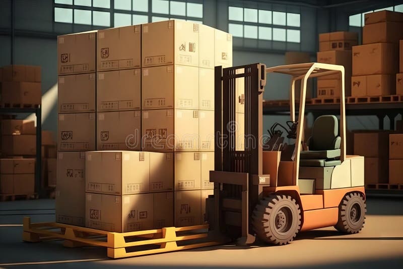 Forklift Truck with Cardboard Boxes in Warehouse. Generative AI Stock ...