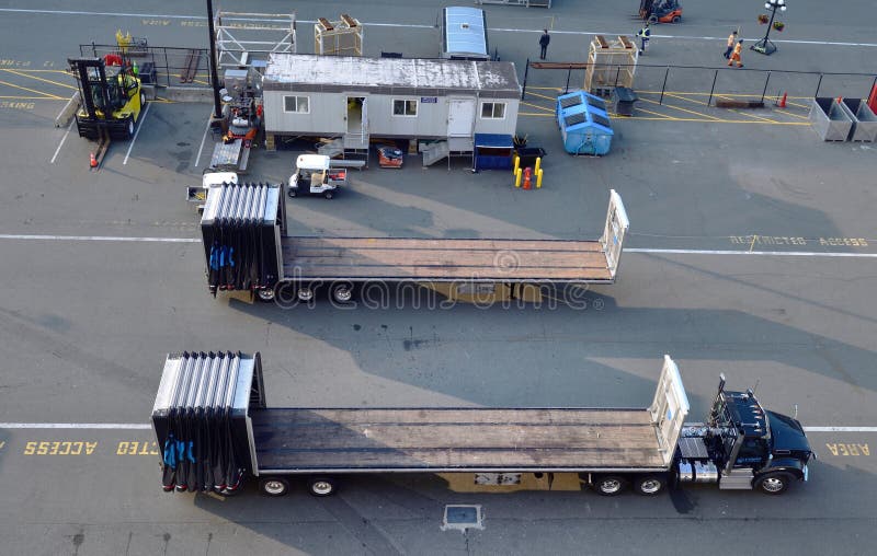 Forklift Truck and Empty Wagons Awaiting for Cargo Editorial Stock ...