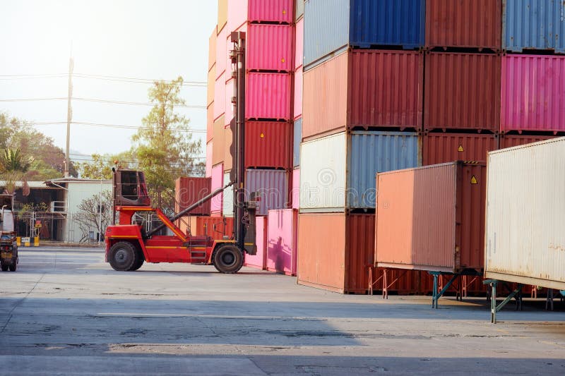 Forklift Truck Handling Cargo, Container Boxes in Logistics Shipping ...