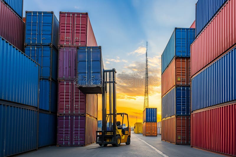 Forklift Truck Handling Cargo Shipping Container Box in Logistic ...