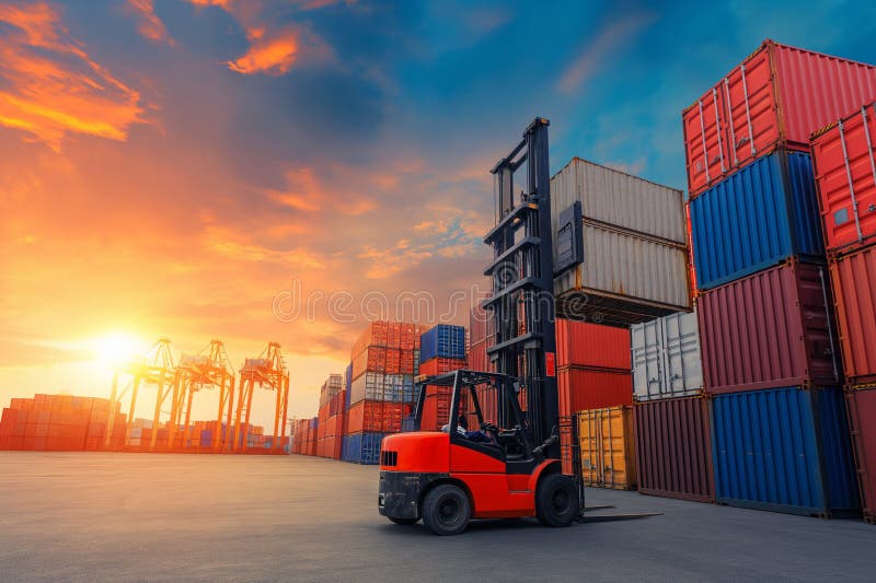 Forklift Truck Handling Cargo Shipping Container Box in Logistic ...