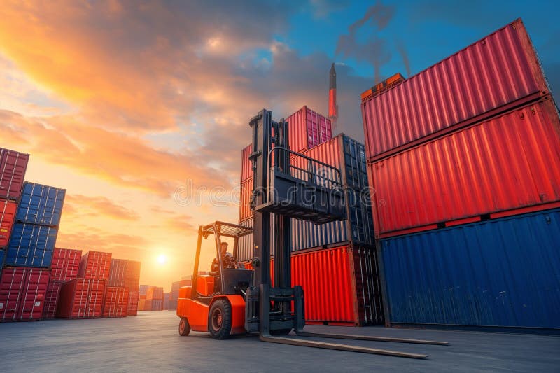 Forklift Truck Handling Cargo Shipping Container Box in Logistic ...