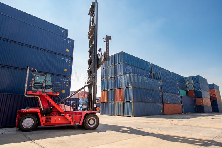 Forklift Truck Handling Cargo Shipping Container Box in Logistic ...