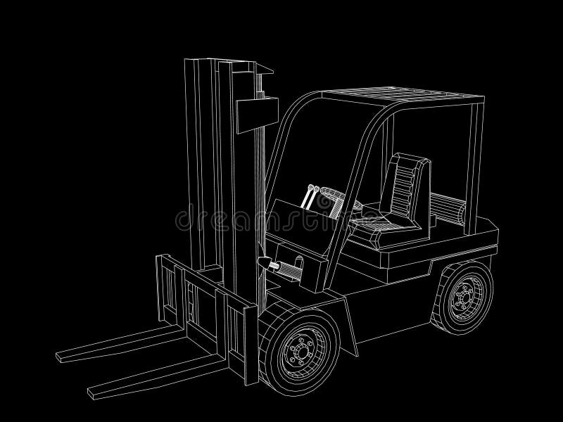 Forklift Truck. Isolated on Black. Vector Outline Illustration Stock ...