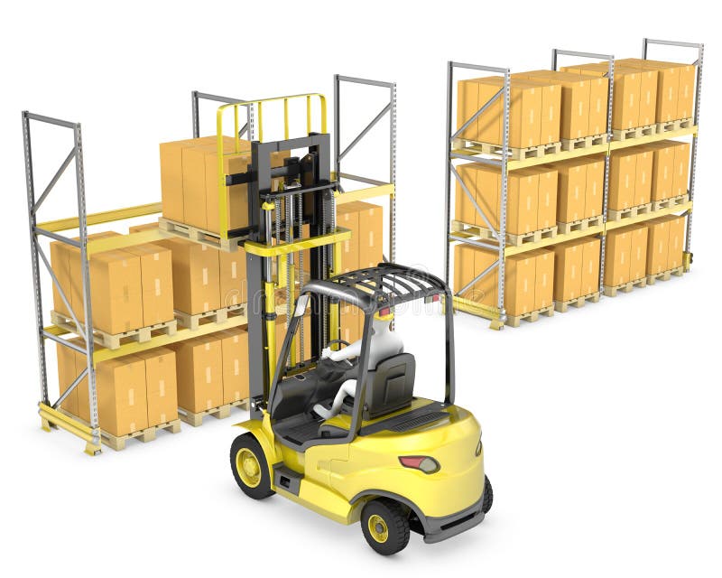 Forklift Truck Loads Pallet On The Rack Stock Illustration ...