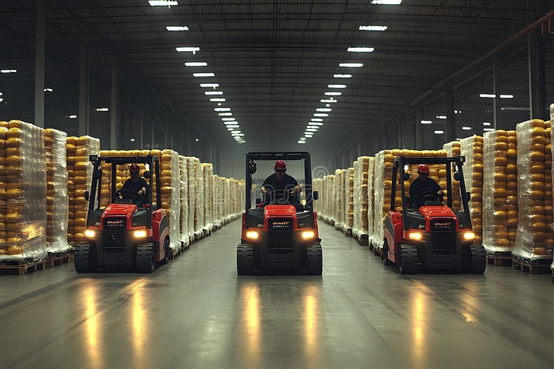 Forklift Trucks Operating within a Large Warehouse Setting Ready for ...