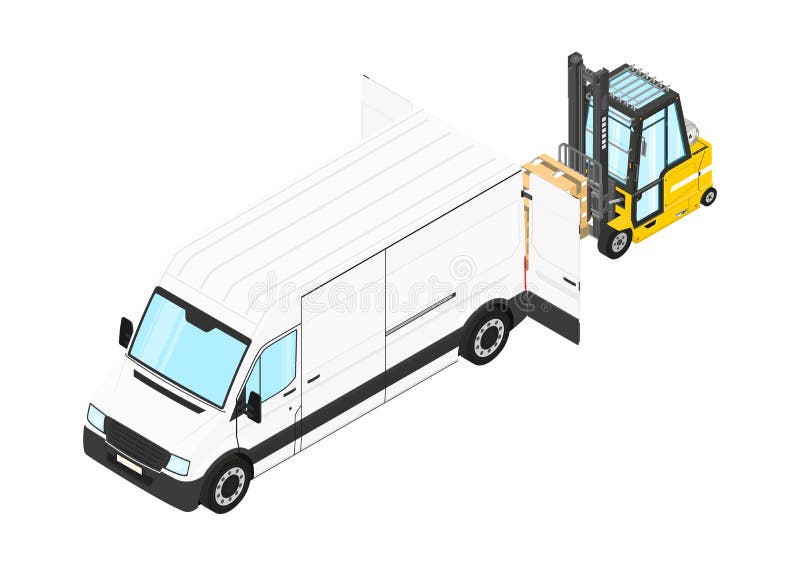Forklift Unloading Cargo from the Van. Stock Vector - Illustration of ...